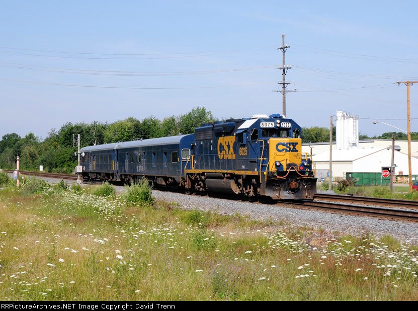 CSX 6025 leads Eastbound CSX Geometry Train W001 at Whitney Rd